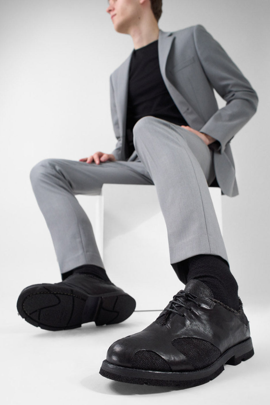 HARVEY rugged-black leather & canvas oxford shoes | untamed street ...