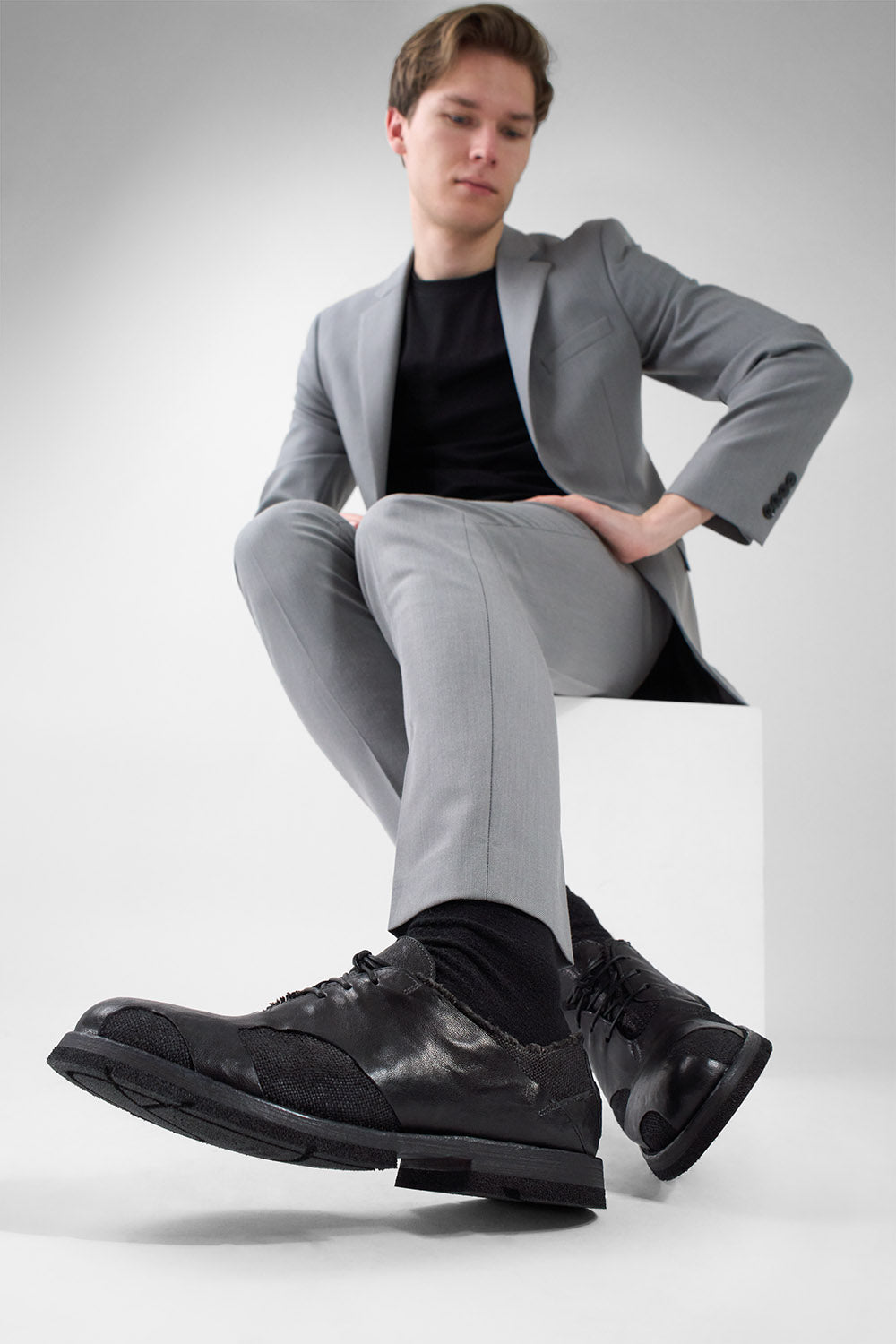 HARVEY rugged-black leather & canvas oxford shoes | untamed street ...