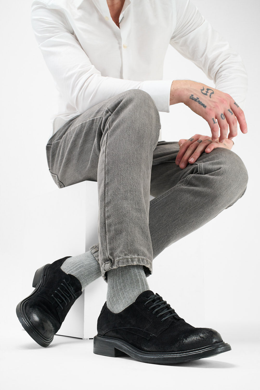 BOLTON ink-black suede layered derby shoes | untamed street – UNTAMED ...