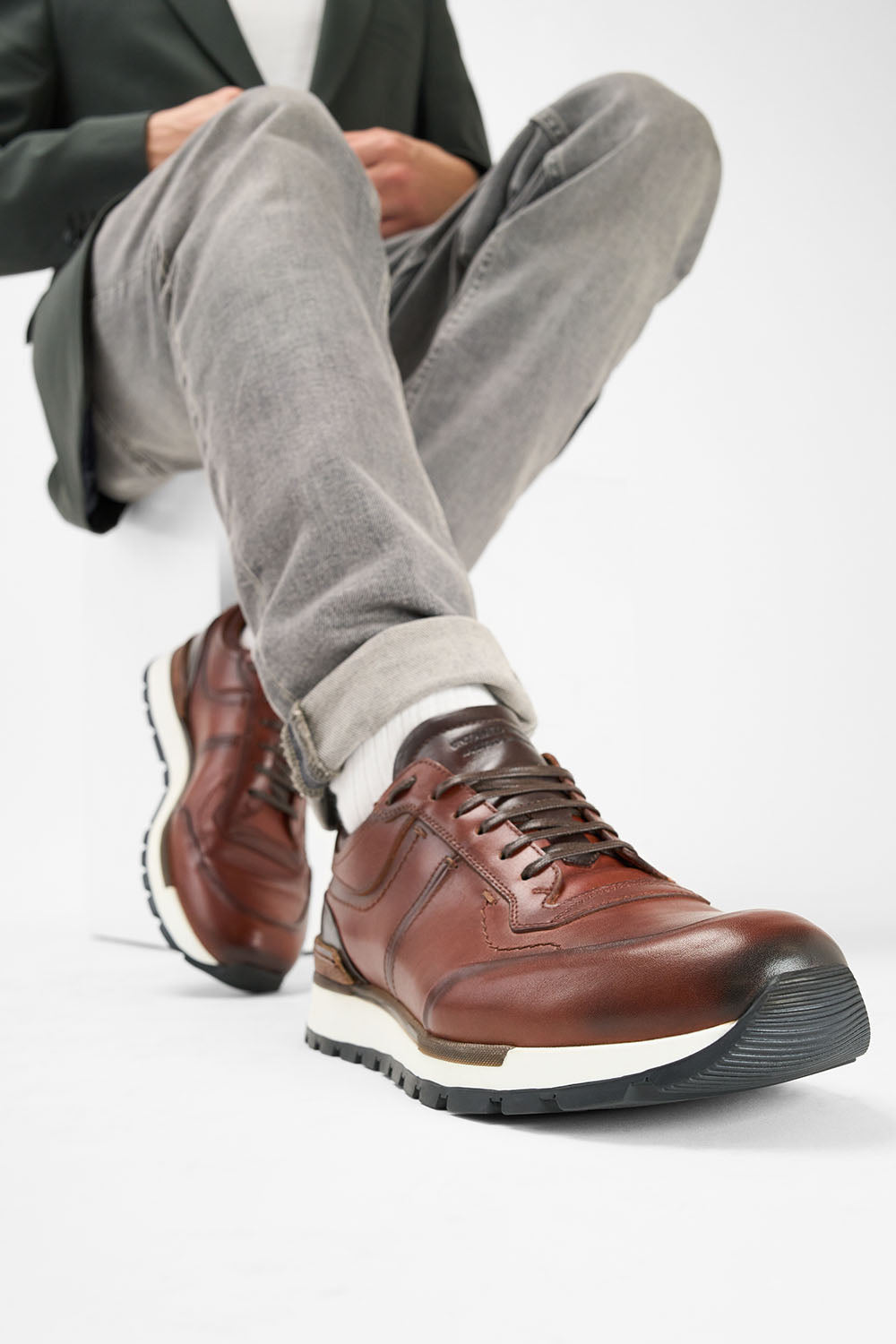 OWEN cocoa-brown triple stitched patina runners | untamed street ...