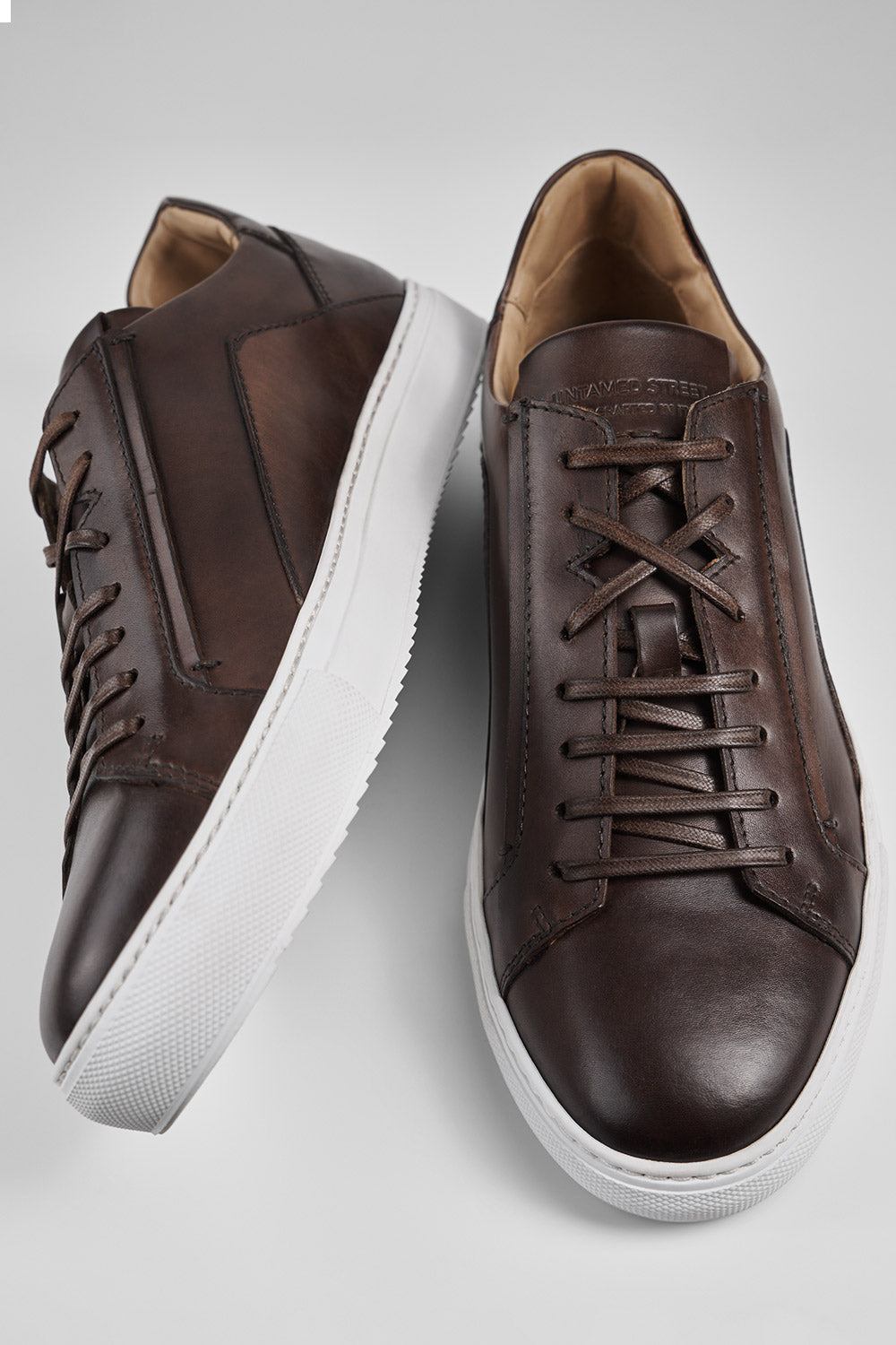 SKYE noble-brown triple-stitched patina sneakers | untamed street ...