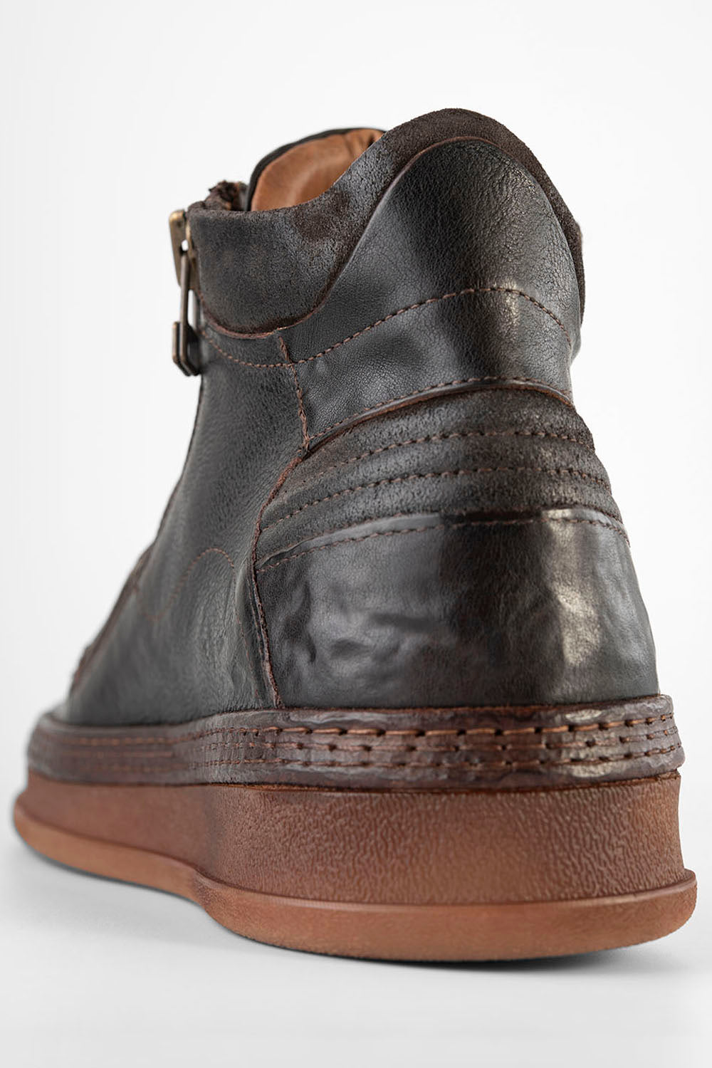 COLE dark-cocoa welted distressed high sneakers | untamed street | men ...