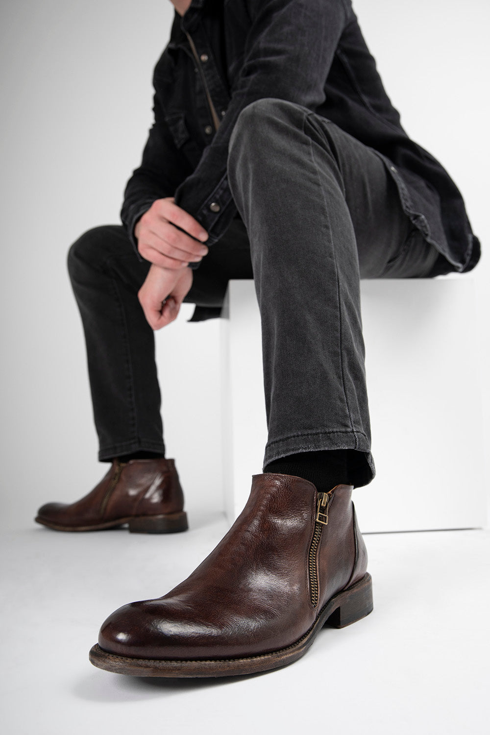 KNIGHTON dark-brown double-zip low ankle boots | untamed street ...