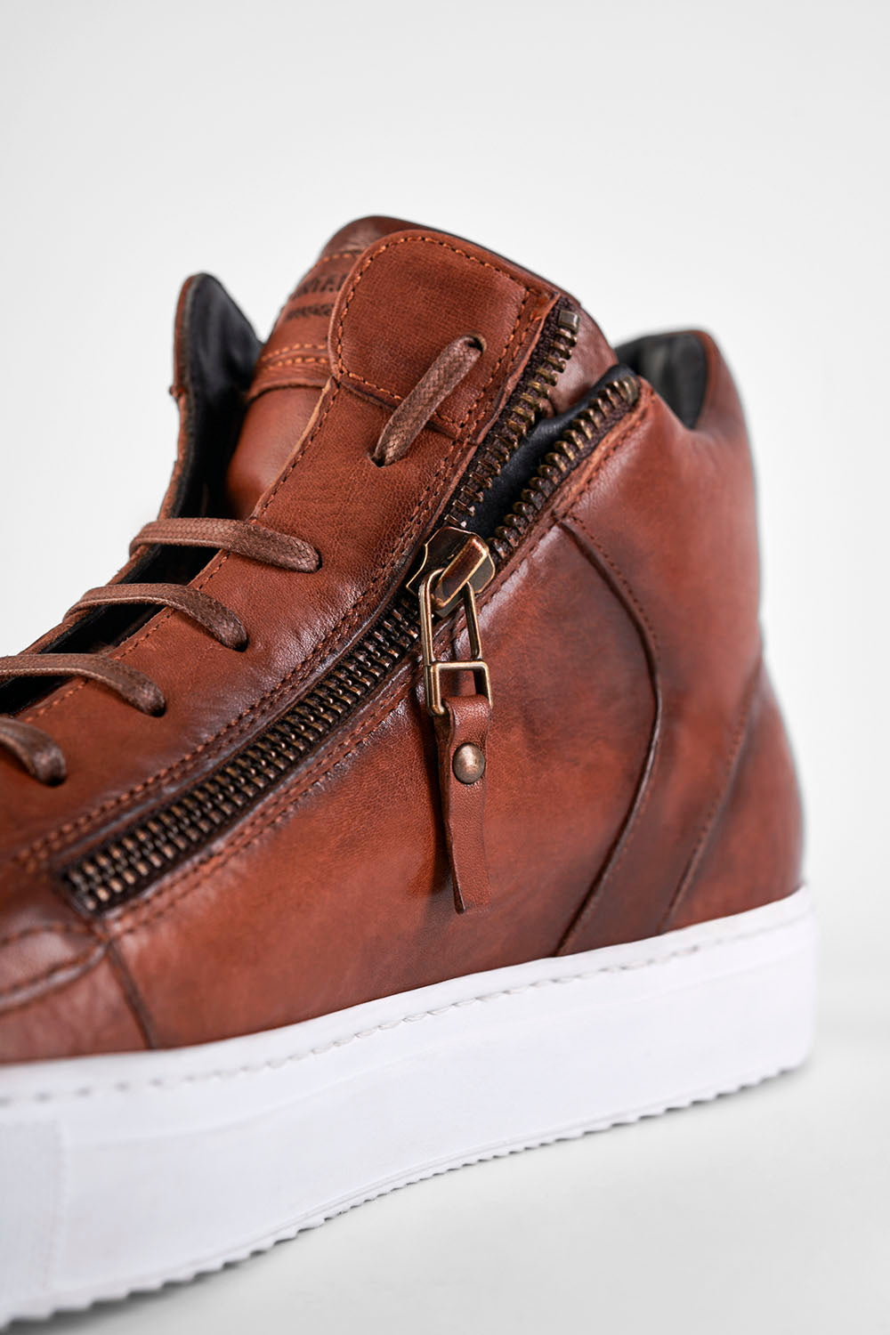 SOHO ROGUE cognac distressed high sneakers | untamed street – UNTAMED ...